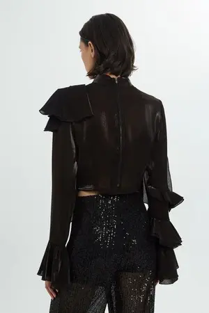 GIZIA Back Zipper Ruffled Detail Blouse
