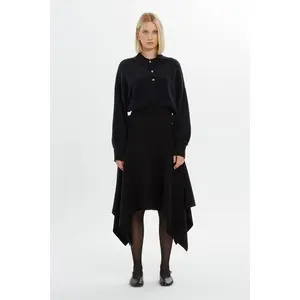 GIZIA Elasticated Waist Asymmetric Knit Midi Skirt - Black