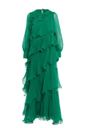 GIZIA Asymmetric Ruffle Detail Maxi Dress - Green