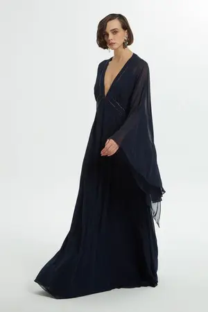 GIZIA Bead-embroidered Ruffle Sleeve Chiffon Dress