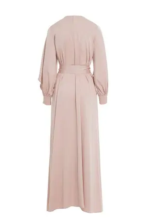 GIZIA Front Pleated Detail Slit Sleeve Long Dress