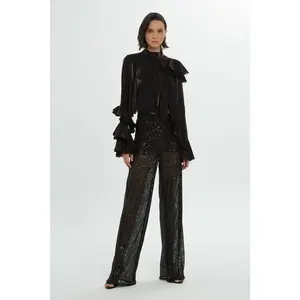 GIZIA Sequin Wide Leg Trousers - Black