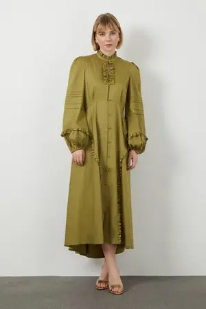 Ruffled High-Low Hem Midi Dresses