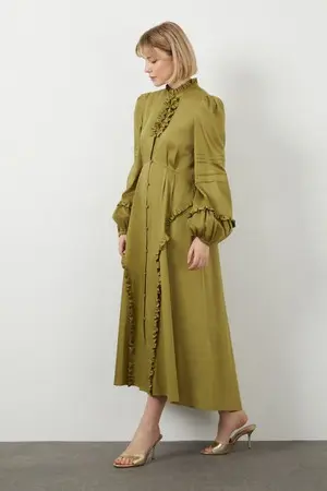 GIZIA Ruffle Collar High-low Hem Midi Dress