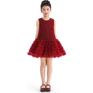 TULLEEN Tweed & Tulle Ruffle Dress