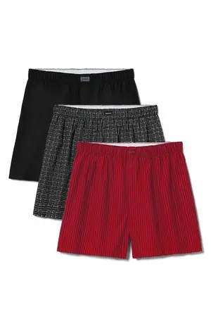 Tommy John Assorted 3-pack Woven Cotton Boxers - Stripe Red/black