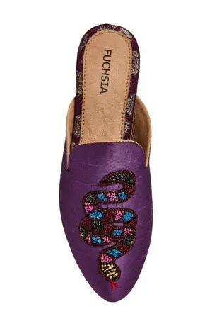 FUCHSIA Embroidered Serpent Mules - Purple