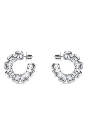 AREA Small Crystal Hoop Earrings - Clear Crystal/silver