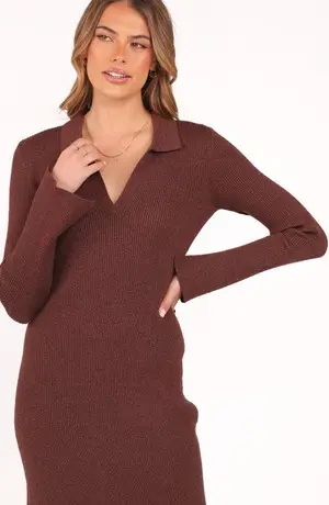 PETAL & PUP Makenna Long Sleeve Rib Maxi Sweater Dress