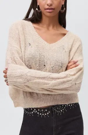 Mango V-neck Cable Knit Sweater