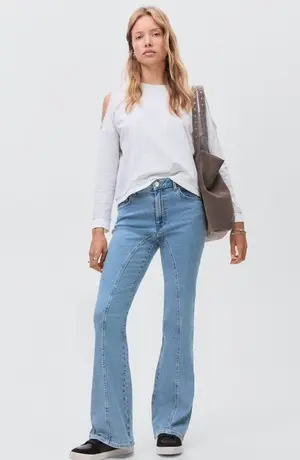 Mango Seam Detail Mid Rise Flare Jeans