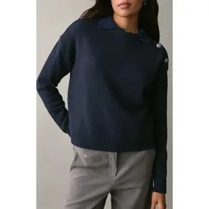 Mango Button Shoulder Crewneck Sweater