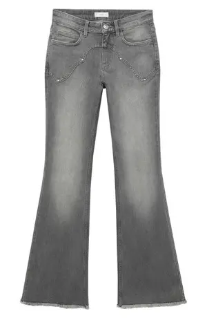 Mango Low Rise Studded Flare Jeans - Denim Grey