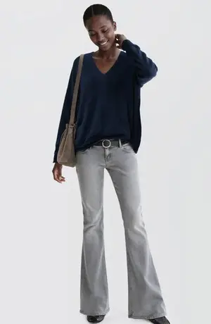 Mango Relaxed Fit V-neck Cotton Sweater