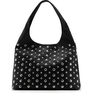 MANGO TEEN Stud Faux Leather Sack Shoulder Bag - Black