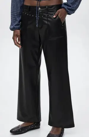 Mango Studded Faux Leather Wide-leg Pants