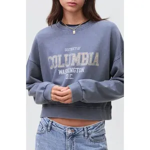 MANGO TEEN Oversize Crop Graphic Sweatshirt - Navy