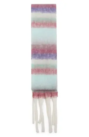 Mango Striped Knit Fringe Scarf - Blue