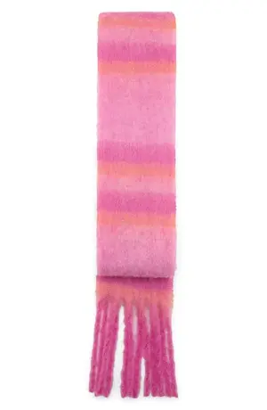 Mango Striped Knit Fringe Scarf - Pink