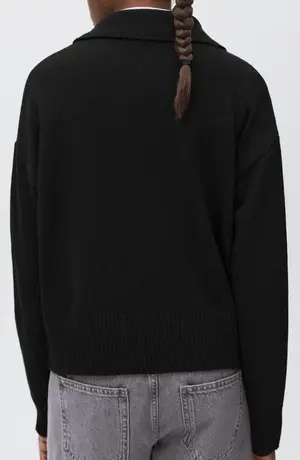 Mango Johnny Collar Long Sleeve Sweater - Black
