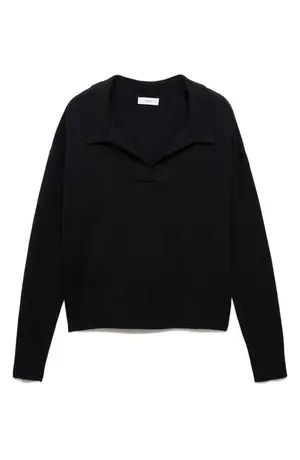 Mango Johnny Collar Long Sleeve Sweater - Black