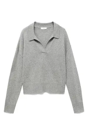 Mango Johnny Collar Long Sleeve Sweater - Light Heather Grey