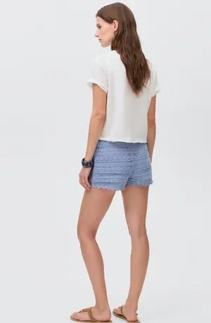 Mango Open Stitch Ruffle Shorts - Blue