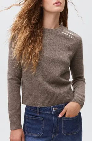 Mango Grommet Knit Sweater - Brown