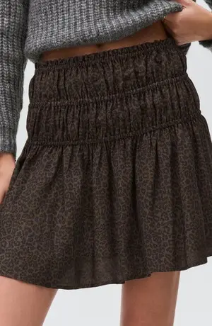 Mango Leopard Print Shirred Mini Skirt