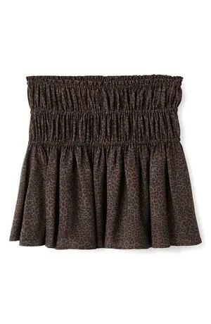 Mango Leopard Print Shirred Mini Skirt