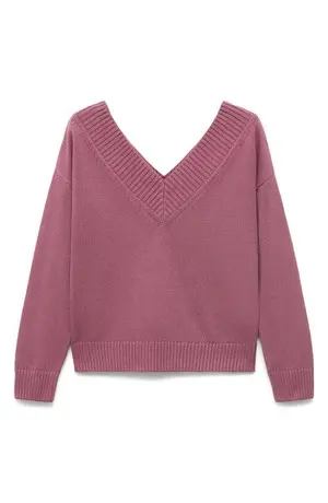 Mango Wide V-neck Cotton Sweater - Cherry