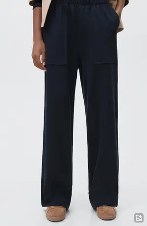 Mango Cotton Wide Leg Pants - Navy