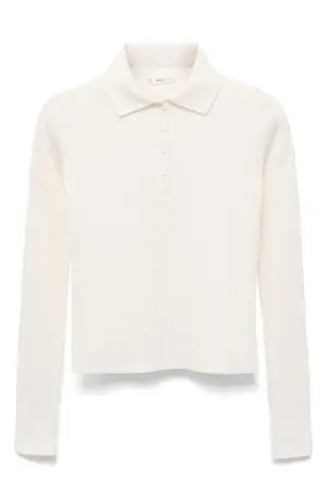 Mango Cotton Rib Polo - Off White