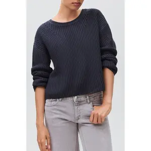 Mango Oversized Cotton-blend Split Back Sweater - Navy