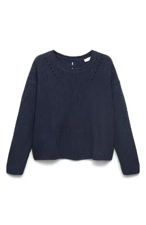 Mango Oversized Cotton-blend Split Back Sweater - Navy