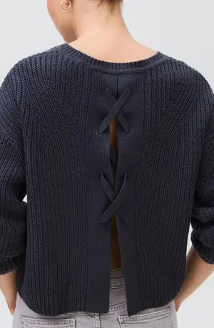 Mango Oversized Cotton-blend Split Back Sweater - Navy