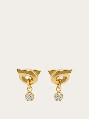 FERRAGAMO Gancini Stud Earrings With Crystal Pendant - Gold
