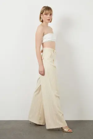 GIZIA Belted Wide-leg Striped Tailored Pants