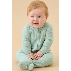 MORI Ribbed Two-way Zip-up Sleepsuit - Mint