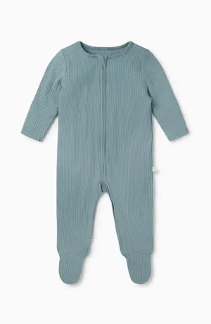 MORI Ribbed Two-way Zip-up Sleepsuit - Sky
