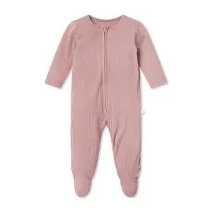 MORI Ribbed Two-way Zip-up Sleepsuit - Rose