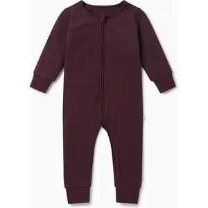 MORI Ribbed Zip-up Sleepsuit - Berry