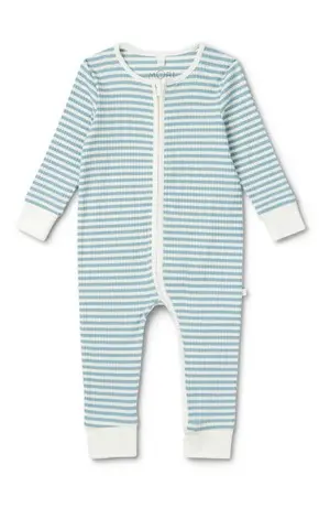 MORI Ribbed Stripe Two-way Zip-up Sleepsuit - Sea Stripe