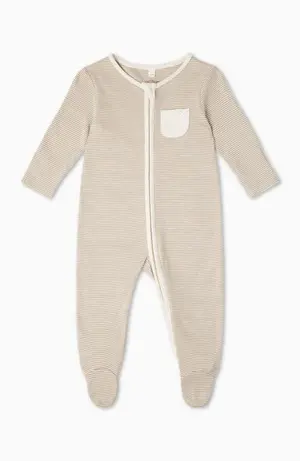 MORI Two-way Zip-up Sleepsuit - Oatmeal Stripe