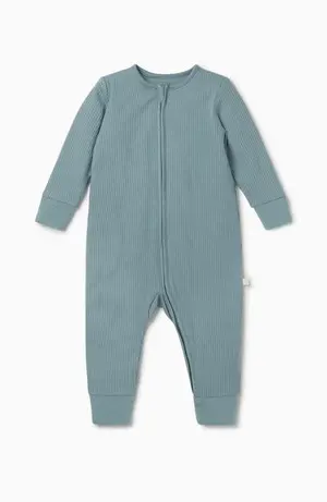 MORI Ribbed Two-way Zip-up Sleepsuit - Sky
