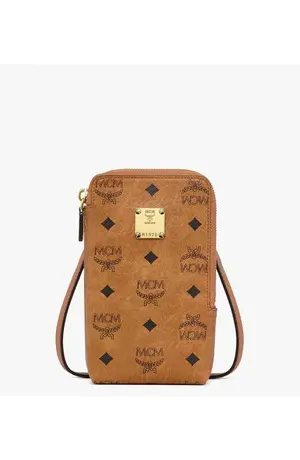 Mcm Aren Phone Pouch In Visetos - Cognac