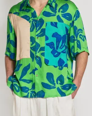 LOST PATTERN Tropical Bliss Patchwork Oversized Hawaii Shirt