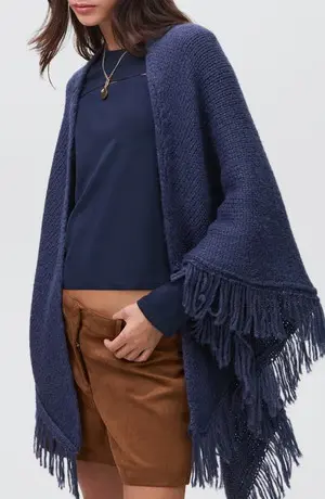 Mango Fringe Knit Scarf - Navy