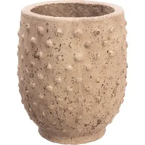 STORIED HOME Round Sandstone Hobnail Planter With Distressed Finish - Grey