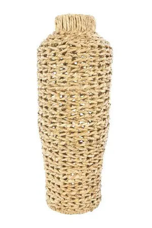 STORIED HOME 30"h Handwoven Water Hyacinth & Rattan Floor Vase - Natural